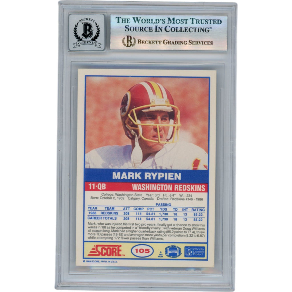 Mark Rypien Autographed 1989 Score #105 SB MVP Slab Trading Card Becke ...
