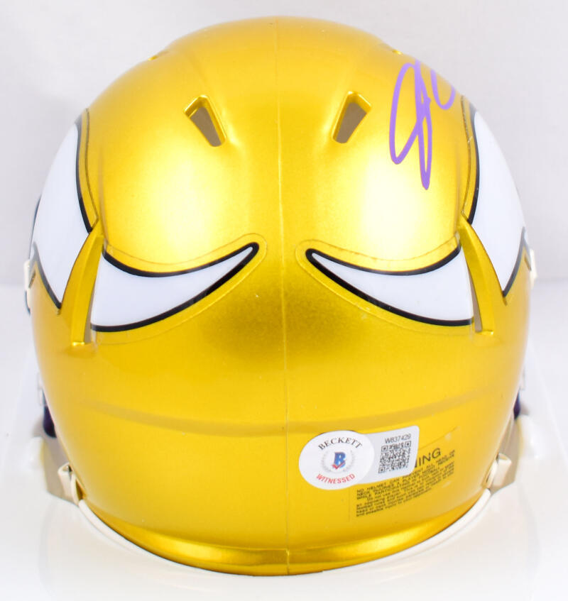 Jordan Addison Autographed Vikings Flash Speed Mini Helmet- Beckett W ...