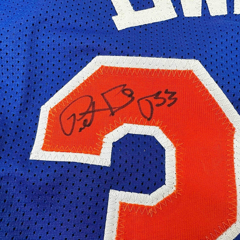 Framed Autographed/Signed Patrick Ewing 33x42 New York Blue Jersey BAS ...