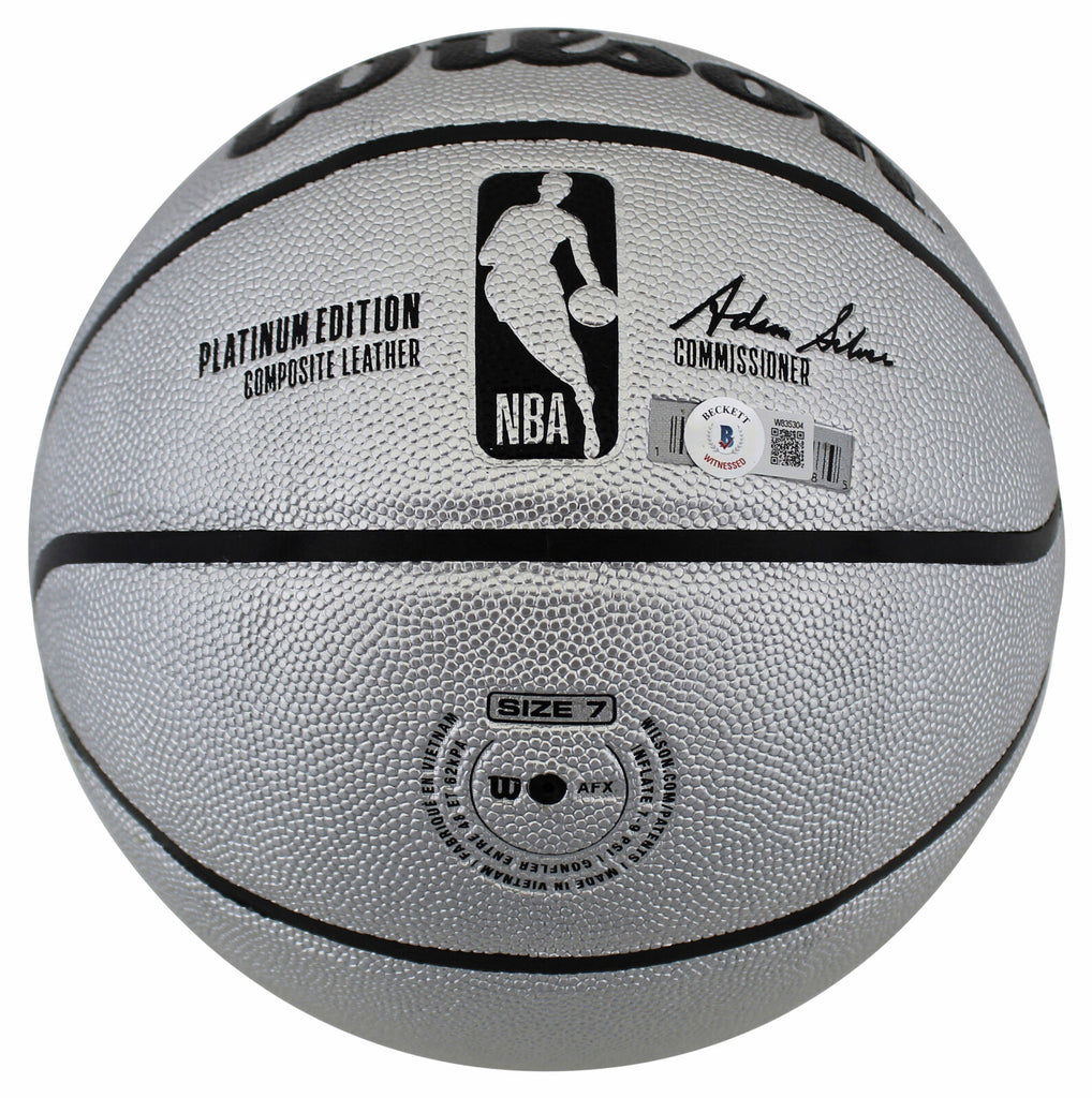 Magic Johnson & Larry Bird Signed Silver Wilson Basketball BAS Witness ...