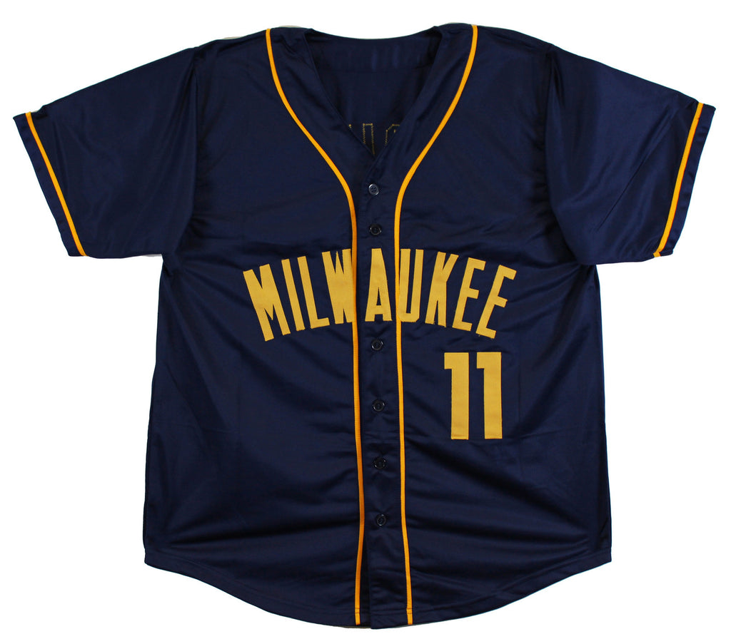 Jackson Chourio Authentic Signed Navy Pro Style Jersey JSA Signature D ...