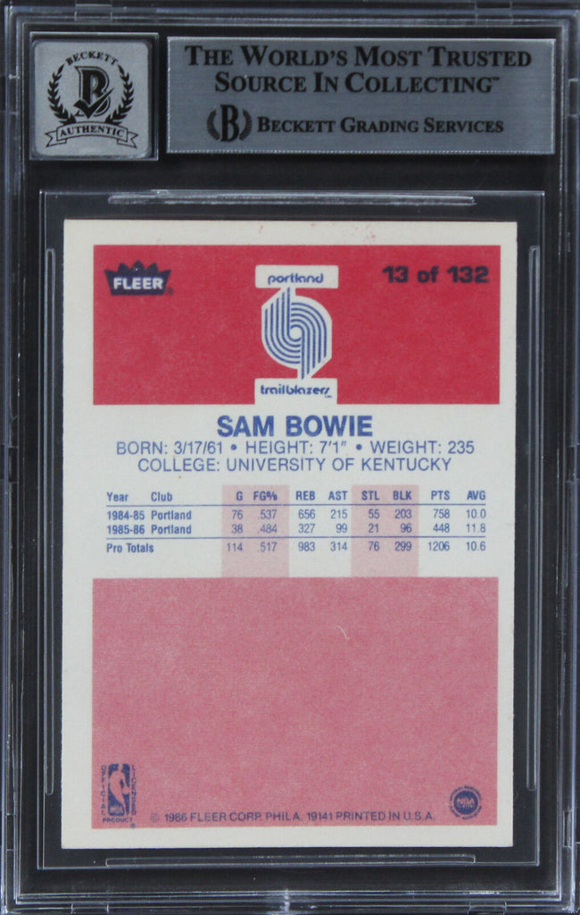 Blazers Sam Bowie Authentic Signed 1986 Fleer #13 Rookie Card Auto 10 ...