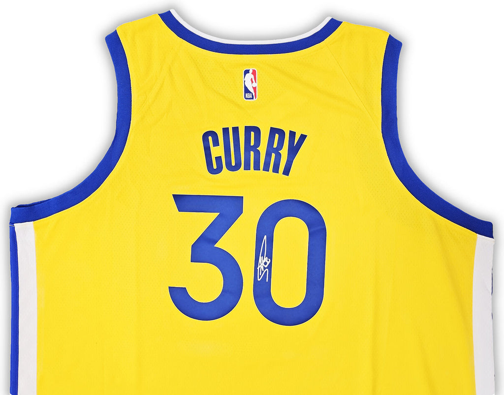 WARRIORS STEPHEN CURRY AUTOGRAPHED YELLOW NIKE SWINGMAN JERSEY SIZE 56 ...