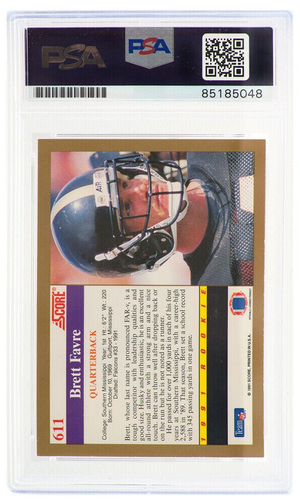 Brett Favre Signed 1991 Score Rookie Football Card #611 (PSA Slab/ Aut ...