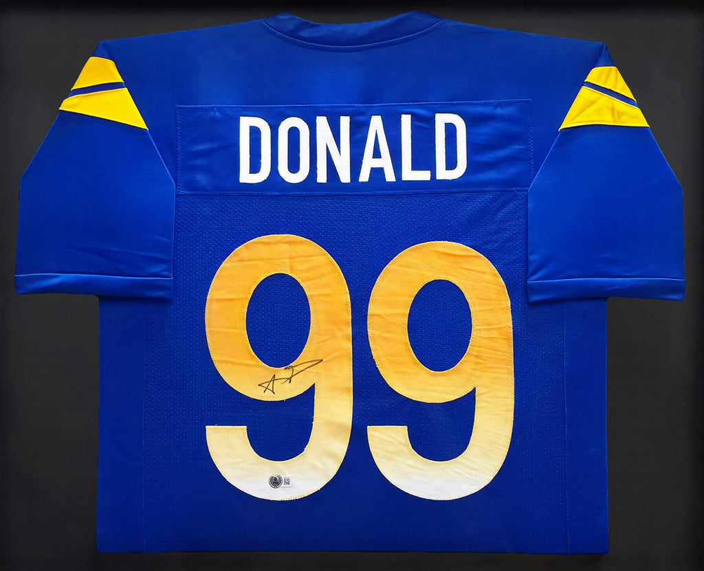 RAMS AARON DONALD AUTOGRAPHED SIGNED FRAMED BLUE JERSEY BECKETT WITNES ...