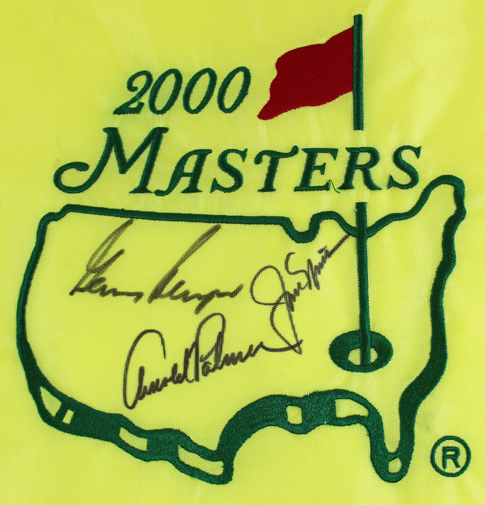 (3) Nicklaus, Palmer & Player Signed & Framed 2000 Masters Pin Flag JS ...