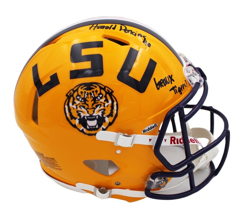 Harold Perkins Signed LSU Tigers Speed Authentic Yellow Helmet with Ge ...