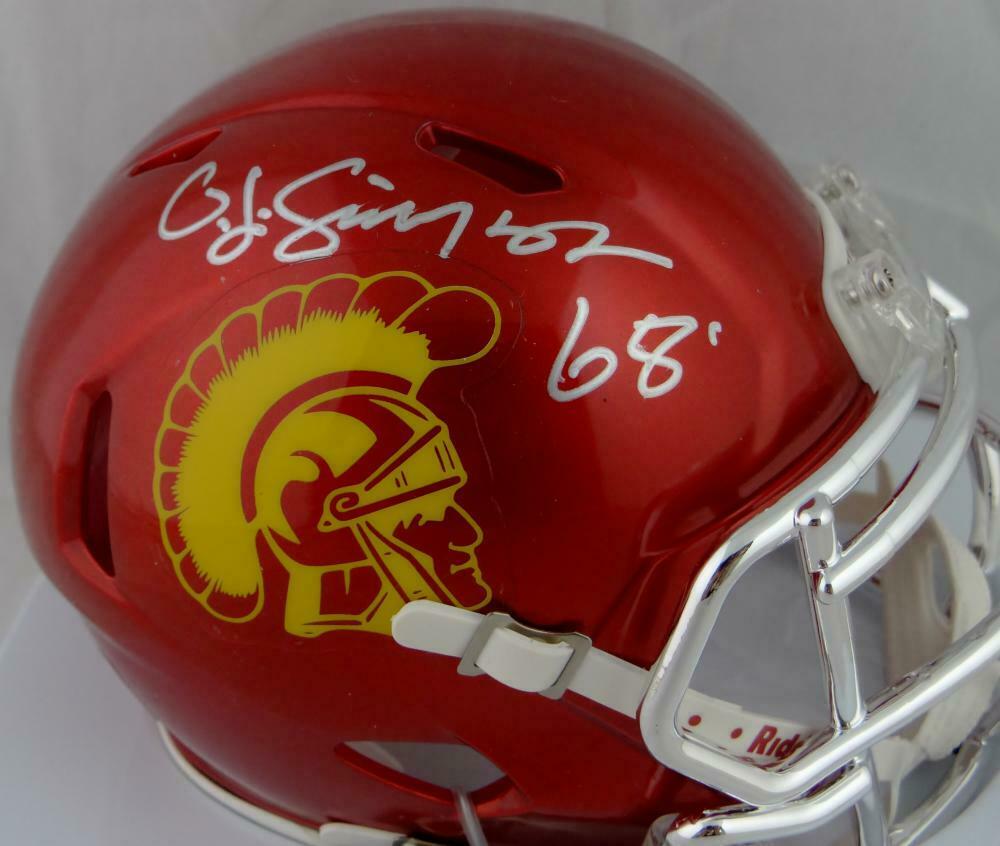 O. J. Simpson Signed USC Trojans Chrome Speed Mini Helmet - JSA W Auth ...
