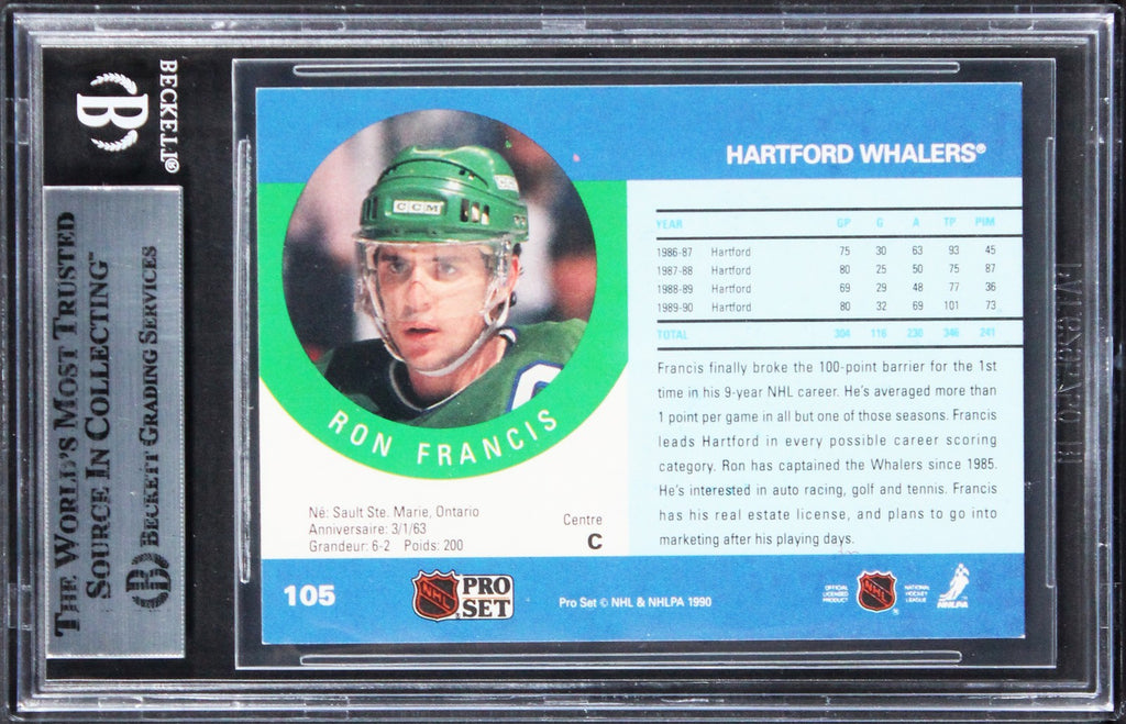 Whalers Ron Francis Authentic Signed 1990 Pro Set #105 Card BAS Slabbe ...