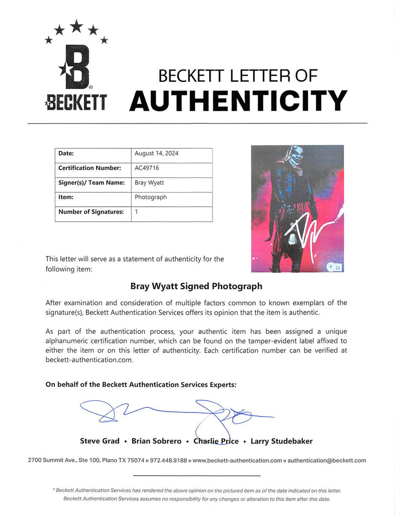 Bray Wyatt WWE Authentic Signed 8x10 Photo Autographed BAS #AC49716 ...