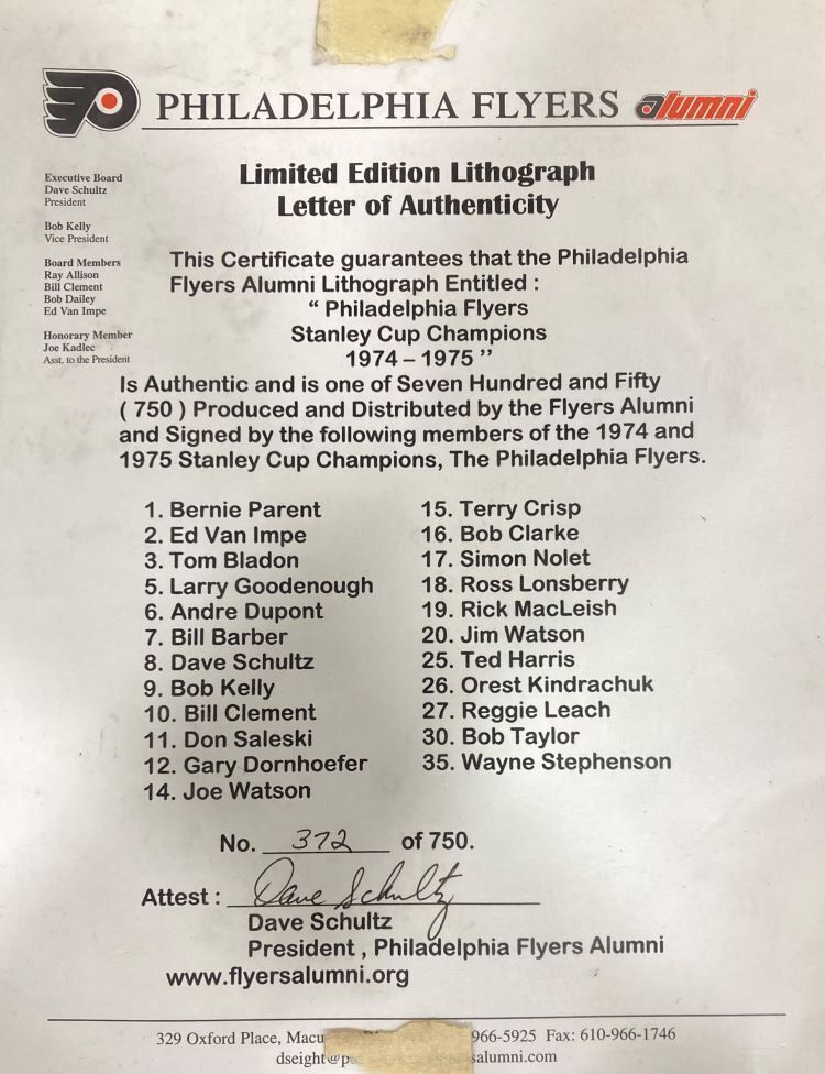 1974-75 Philadelphia Flyers (35) Team Signed Framed 18x30 Lithograph F ...