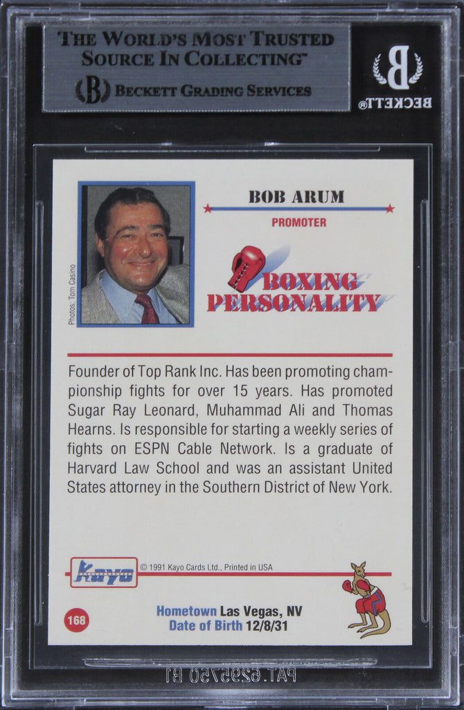 Bob Arum Boxing Promotor Authentic Signed 1991 KAYO #168 Card BAS Slab ...