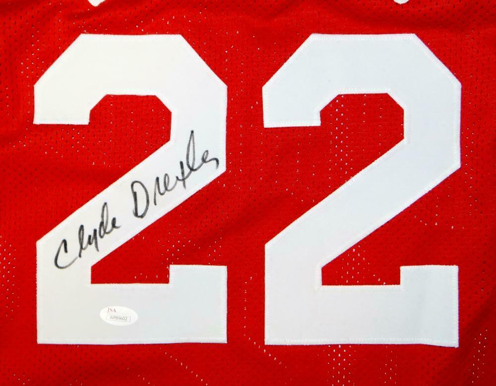 Clyde Drexler Autographed Red Jersey- JSA Witnessed Authenticated ...
