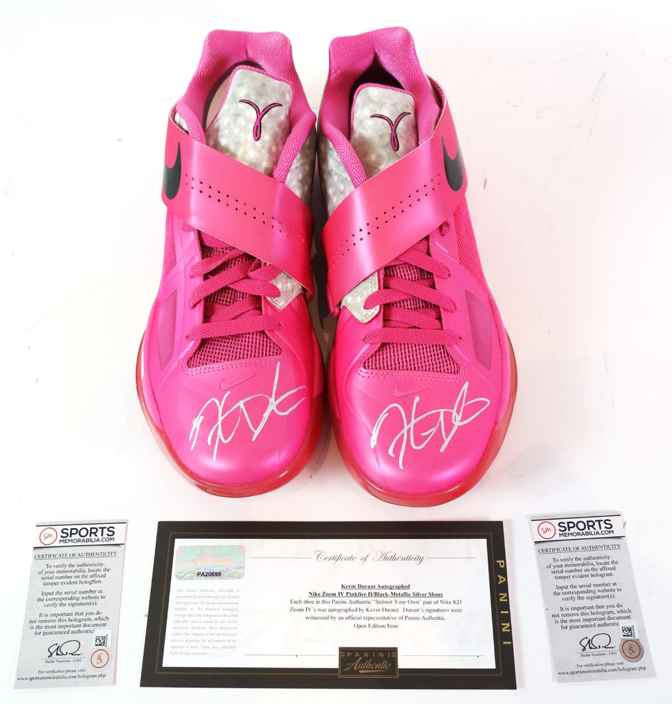 Kevin Durant Autographed Nike Zoom IV Pinkfire II/Black-Metallic Silve ...