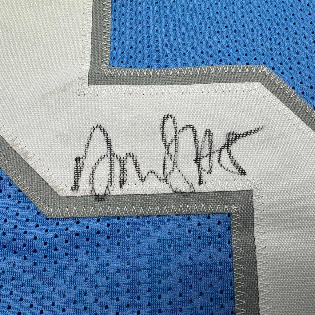 Framed Autographed/Signed David Montgomery 35x39 Detroit Blue Jersey B ...