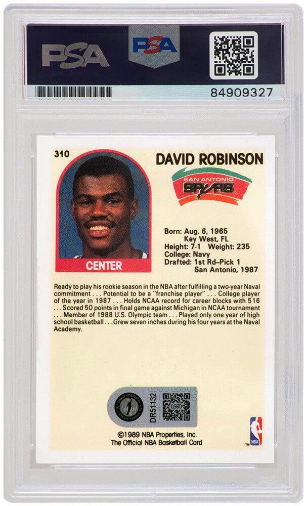 David Robinson Signed Spurs 1989-90 NBA Hoops Rookie Card #310 - (PSA ...