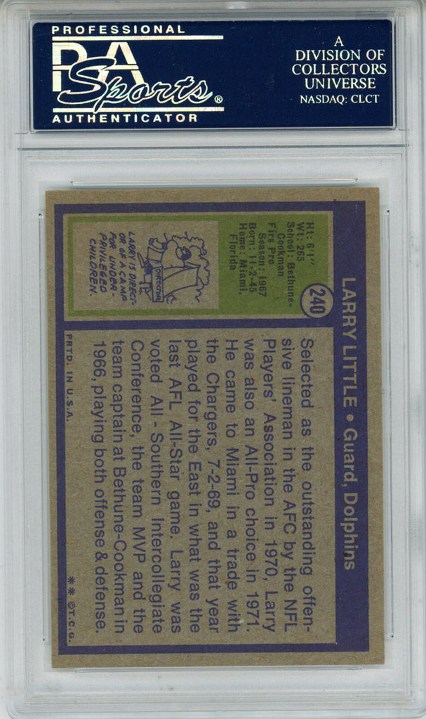 Larry Little Autographed 1972 Topps #240 Trading Card PSA Slab 43623 ...
