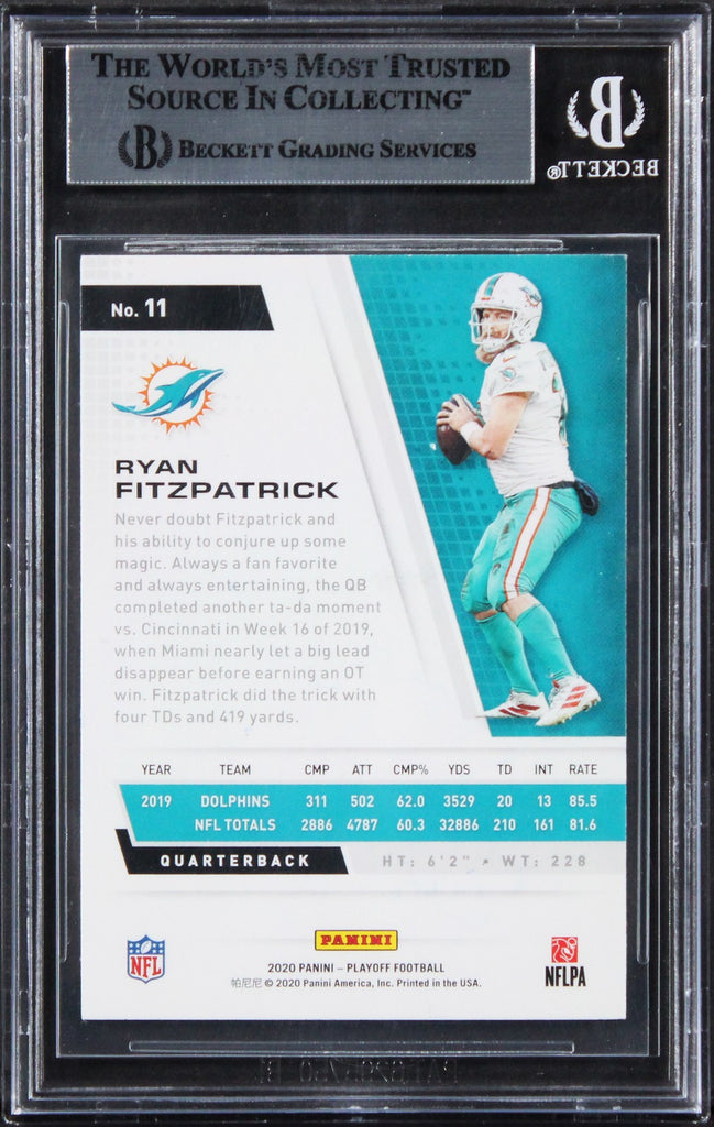 Dolphins Ryan Fitzpatrick Authentic Signed 2020 Playoff #11 Card BAS S ...