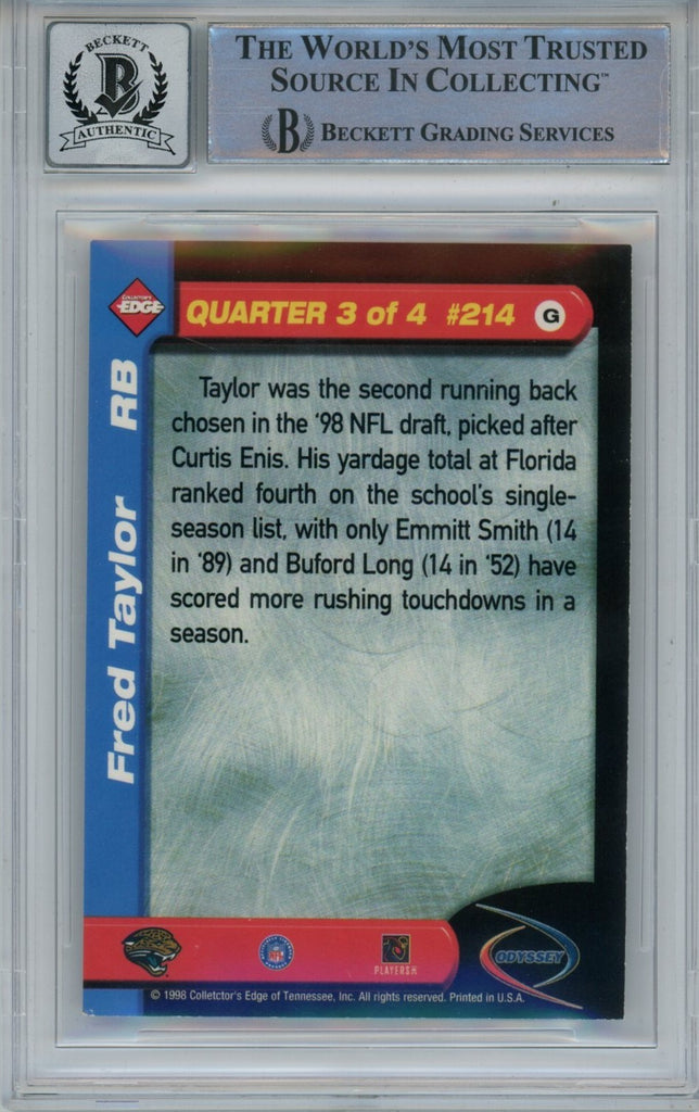 Fred Taylor Autographed 1998 Edge Odyssey #214 Trading Card Slab Becke ...