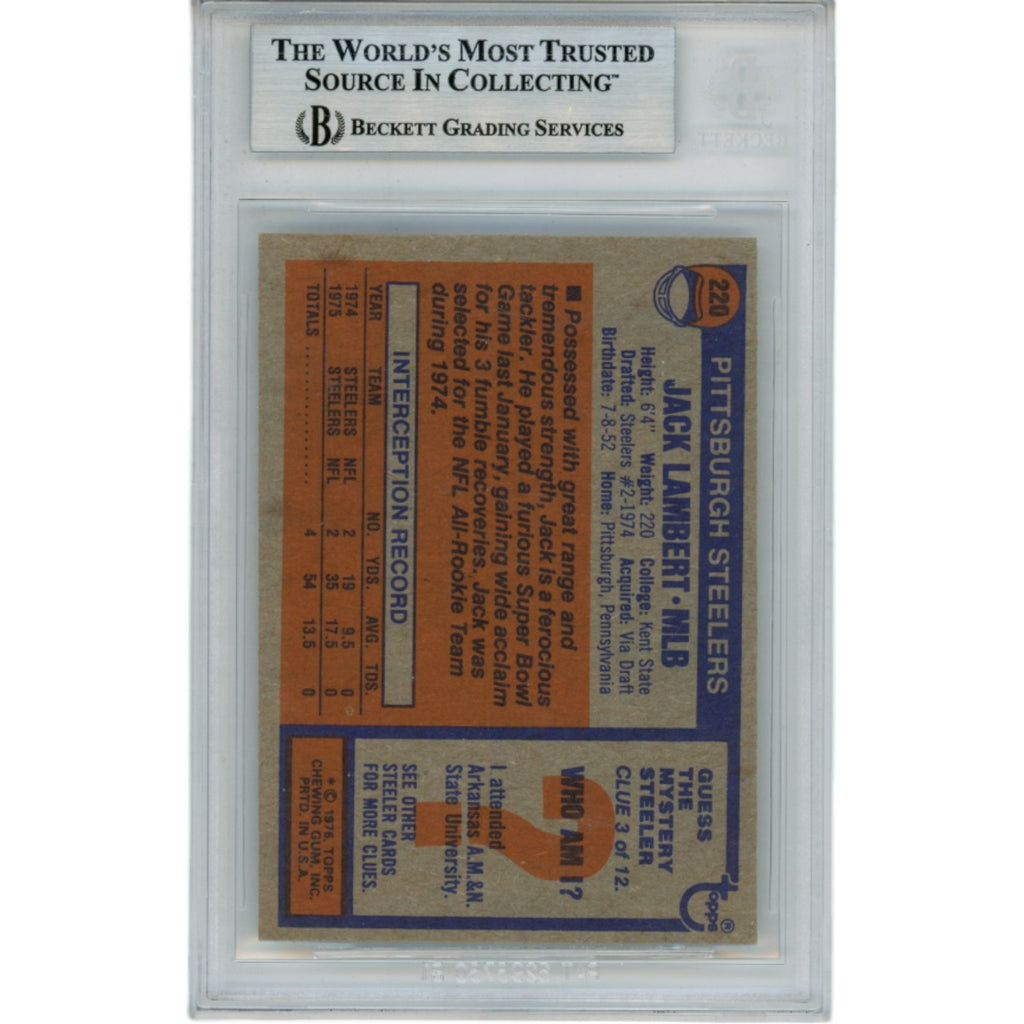 Jack Lambert Signed Pittsburgh Steelers 1976 Topps 220 Card HOF Becket ...