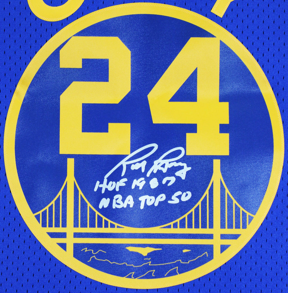 Warriors Rick Barry "2x Insc" Signed Blue M&N TB Swingman Jersey BAS W ...