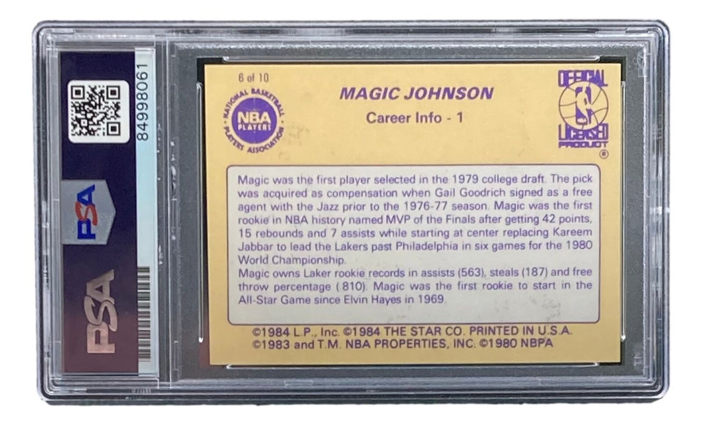 Magic Johnson Signed LA Lakers 1986 Star #6 Trading Card PSA/DNA Gem M ...
