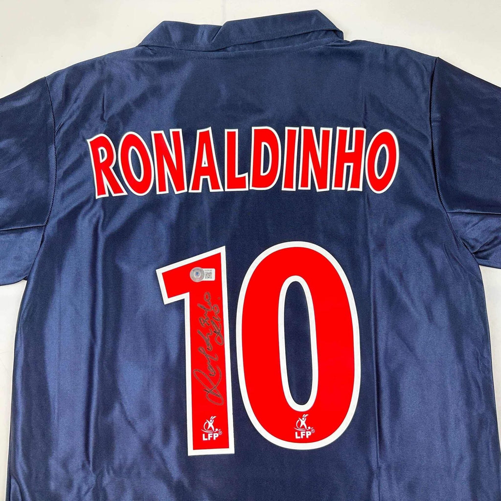 Autographed/Signed Ronaldinho PSG Paris Saint Germain Blue Jersey Beck ...