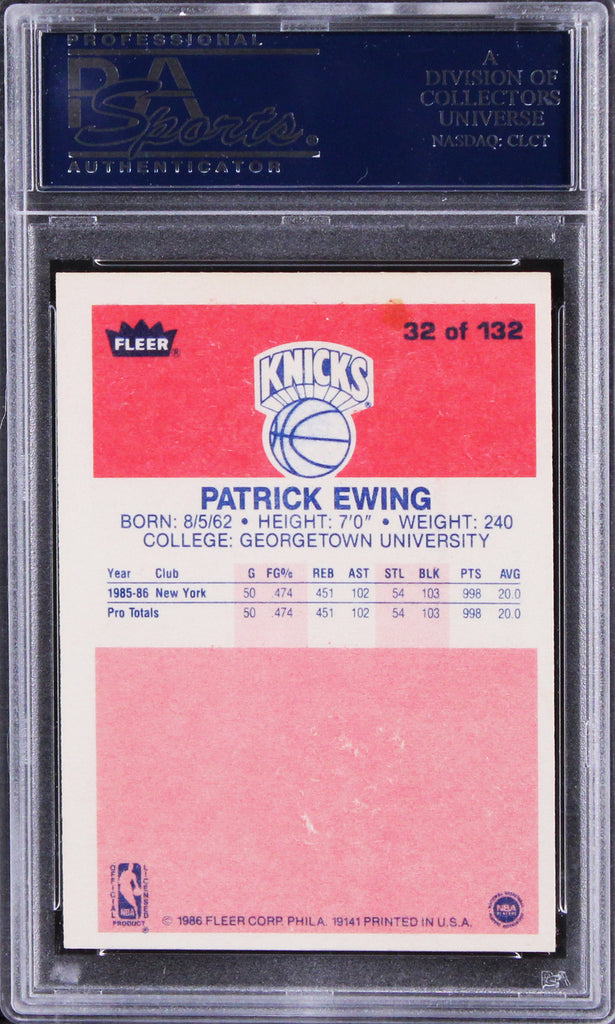 Knicks Patrick Ewing Signed 1986 Fleer RC #32 Card Auto Grade Mint 9 ...