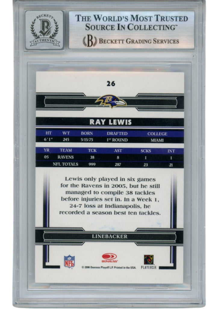 Ray Lewis Autographed 2006 Donruss Threads #26 Trading Card Beckett 53 ...