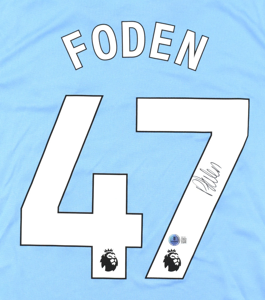 Phil Foden Signed Manchester City Home Blue Soccer Jersey #47 - Becket ...