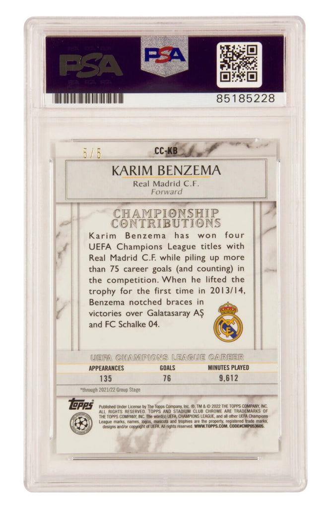 Karim Benzema Signed 2021 Topps Stadium Club Chrome Red /5 - PSA 10 Au ...