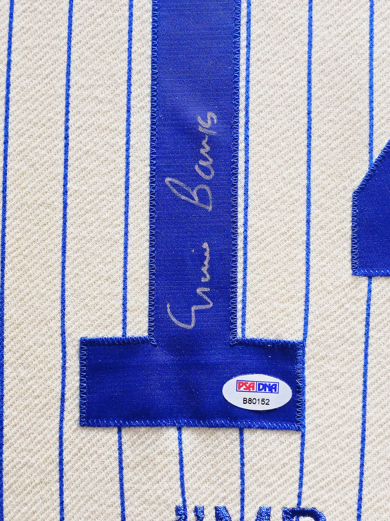Cubs Ernie Banks Autographed Framed Cream Pinstripes Majestic Jersey P ...