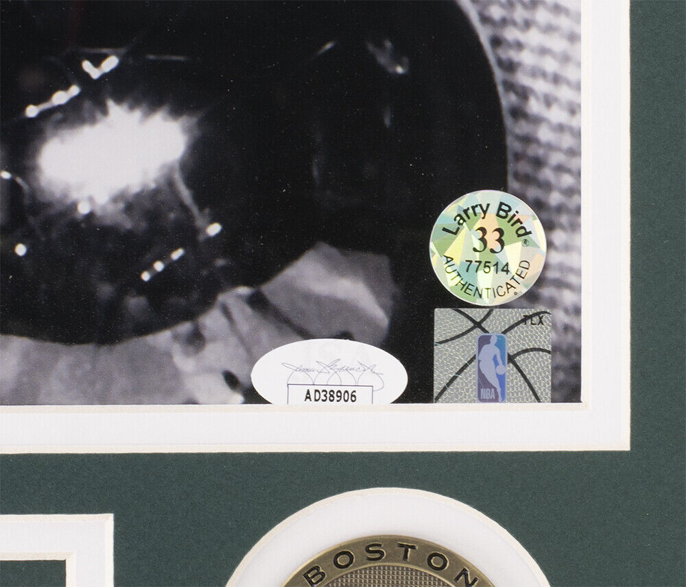 Larry Bird Signed Framed Celtics 16x20 Celebration with Red Auerbach P ...